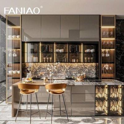 China Custom High Gloss Solid Wood Kitchen Cabinets Set with Melamine Finish 18mm Plywood for sale