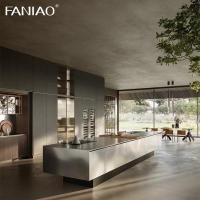 China Custom Wood Melamine Full Kitchen Cabinets 18mm Plywood Cupboard Manufacturer for Hotel Villa for sale