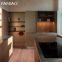 China 304 Stainless Steel Wood Grain Kitchen Cabinet 18mm Thickness Waterproof Villa Custom Design for sale