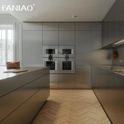 China 304 Stainless Steel European Style Kitchen Cabinet - 18mm Plywood Construction with Custom Countertops for Villa & Apartment for sale