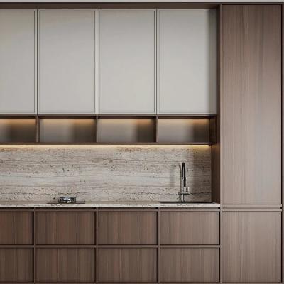 China Custom Modern Wood Grain Kitchen Cabinets for Villa 18mm Plywood Solid Wood Door for sale