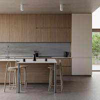 China Custom Matt Modern Wood Grain Kitchen Island Cabinet with Soft Close Drawers for Villa for sale