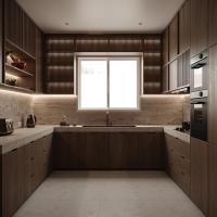 China Modern Wooden Veneer Melamine Kitchen Cabinet Island with 18mm Particle Board & Quartz Countertop for sale