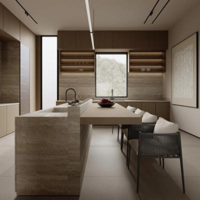 China 18mm Handleless Wood Veneer Kitchen Cabinet with Soft-Close Mechanism - Custom Hotel & Apartment Cabinetry for sale