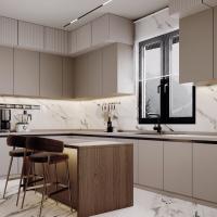 China Custom Galley Kitchen Cabinets with 18mm Plywood Construction and Wood Veneer Finishes for Hotels & Apartments for sale