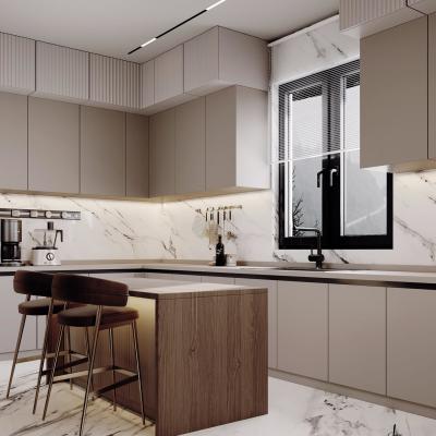 China Custom Galley Kitchen Cabinets with 18mm Plywood Construction and Wood Veneer Finishes for Hotels & Apartments for sale