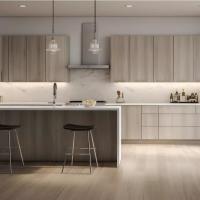 China FANIAO Modern Villa Kitchen Cabinet Set with 18mm Solid Wood & Wood Grain Finish - Complete Customizable Design for sale