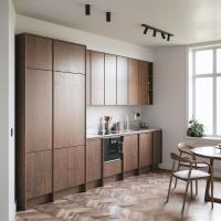 China Modern Frame-Line Kitchen Cabinets Wood Veneer Matt Lacquer 18mm MDF Custom Sizes for sale