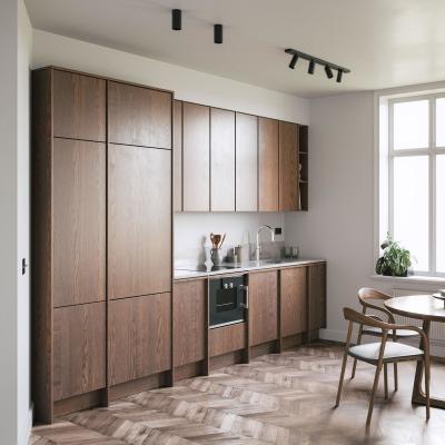 China Modern Frame-Line Kitchen Cabinets Wood Veneer Matt Lacquer 18mm MDF Custom Sizes for sale