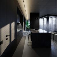 China Melamine Black Wood Grain Kitchen Cabinets Dark Grey 18mm Plywood for Apartment Hotel for sale