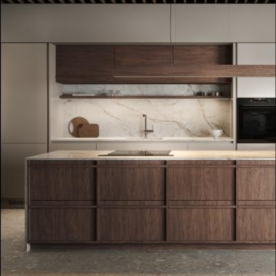 China Classic Wood Kitchen Cabinet Customized Wood Grain MDF 18mm for Villa Hotel for sale