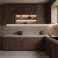 China Minimalist Wood Veneer Kitchen Cabinet Modular Kitchen 18mm Plywood for sale