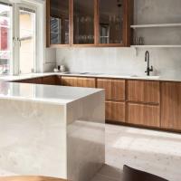 China Cherry Wood Veneer Frame-line Kitchen Cabinet for Villa Project Custom 18mm Plywood for sale