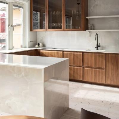 China Cherry Wood Veneer Frame-line Kitchen Cabinet for Villa Project Custom 18mm Plywood for sale
