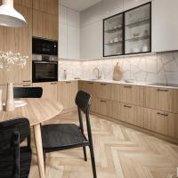 China Custom Luxury Wood Veneer Kitchen Cabinet Wall Mounted Design for Villa 18mm Plywood for sale