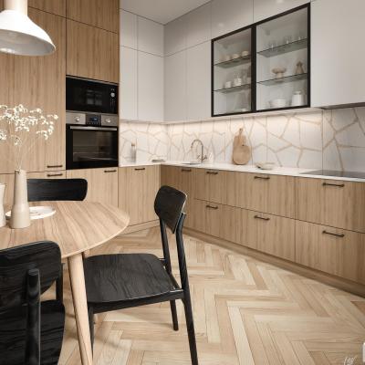 China Custom Luxury Wood Veneer Kitchen Cabinet Wall Mounted Design for Villa 18mm Plywood for sale