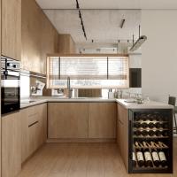 China Custom Luxury Kitchen Cabinet Natural Wood Veneer Flat Panel 18mm Plywood for Hotel Villa for sale