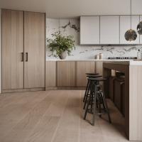 China Kitchen Storage Wood Grain Modular Kitchen Cabinets Complete Sets For Villa for sale