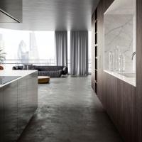 China Custom Aluminum Frame Kitchen Cabinet with Wood Veneer & 304 Stainless Steel - 18mm Plywood Construction, Custom Island Design for sale