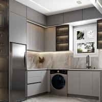 China Smart Custom White Melamine Kitchen Cabinets Modern Luxury Full Set for Home Hotel Villa 18mm Plywood for sale