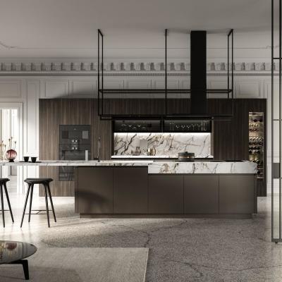 China Solid Wood Veneer Luxury Smart Kitchen Cabinet 18mm Plywood for Villa Project Contractors for sale