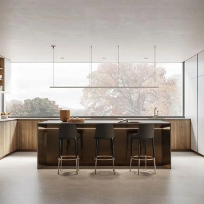 China Builder Project Modern Luxury E0 Melamine Solid Wood Kitchen Cabinets With Island for sale