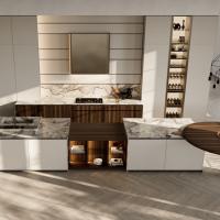 China Modern Melamine Kitchen Cabinet Set 18mm Egger Board Termite Proof Handleless Design for sale