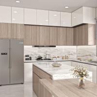 China Custom Wood Grain Kitchen Cabinets E0 Melamine 18mm for Apartment Project Contractors for sale