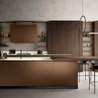 China Automatic Luxury Wood Grain Kitchen Cabinets with Smart Touchless Open 18mm Plywood for sale
