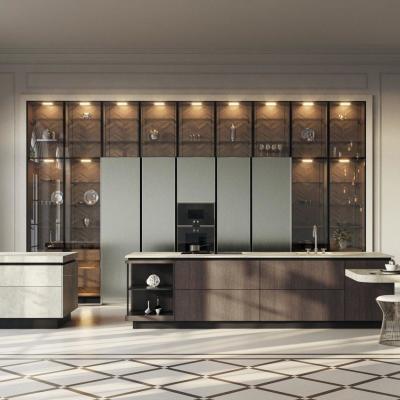 China Luxury Solid Surface Plywood Kitchen Island Set with 18mm Cabinet and Corner Storage Unit for sale