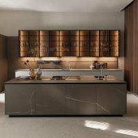 China Luxury Quartz Countertop Kitchen Cabinets with Glass Door Wall Cabinets 18mm Plywood for sale