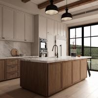 China Luxury Wood Kitchen Cabinet with Smart Frame Door Panel 18mm Plywood for Hotel Villa for sale