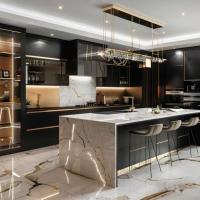China Custom Modern Gloss Melamine Kitchen Cabinet Island Furniture 18mm Particle Board for sale