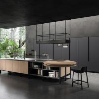 China Modern Wood Veneer Kitchen Cabinet with Island Smart Modular Design 18mm Particle Board Custom Sizes for sale
