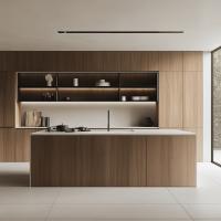China Custom Wood Grain Melamine Modern New Design Kitchen Cabinets For Apartment for sale