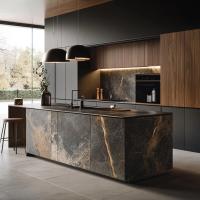 China Modern Custom Dark Matte Lacquer Kitchen Cabinets with Hanging Island 18mm Plywood for sale