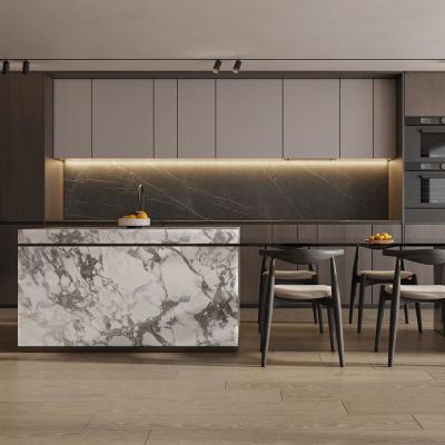 China Custom Solid Wood Kitchen Cabinets with Modern Island 18mm Plywood Carcass for sale