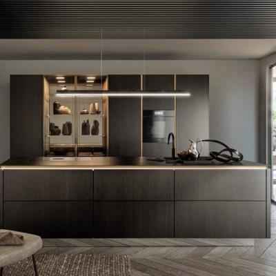 China Custom Modern Flat-Pack Kitchen Cabinets 18mm MDF with Glass Door Sink for High-Rise Projects for sale