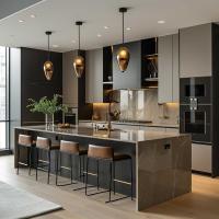 China Wood Grain Finish Kitchen Cabinets 18mm Particle Board MDF Soft Close Hinges Custom Sizes for sale