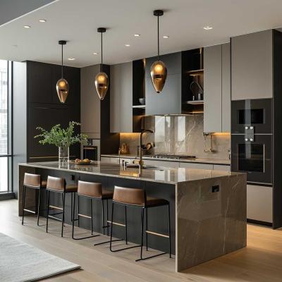 China Wood Grain Finish Kitchen Cabinets 18mm Particle Board MDF Soft Close Hinges Custom Sizes for sale