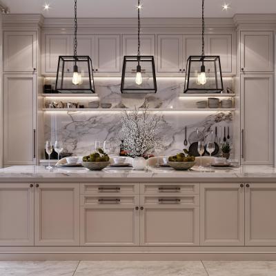 China Luxury White Kitchen Cabinets Solid Wood Walnut Flat Pack 18mm Carcass Soft Close Hinges for sale