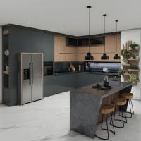China Melamine Kitchen Cabinet Set 18mm MDF Soft Close Hinges Modern Apartment for sale