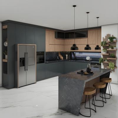 China Melamine Kitchen Cabinet Set 18mm MDF Soft Close Hinges Modern Apartment for sale