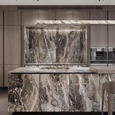 China Custom Wood Veneer Kitchen Cabinet 18mm E1 Particle Board Soft Closing Hinges for sale