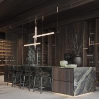 China Custom Large Kitchen Cabinet Set with Island Lacquer Finish Wooden Cupboard for Villa 18mm E1 Board for sale
