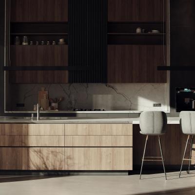 China Custom Wood Veneer Matt Black Lacquer Modern Kitchen Cabinets 18mm E1 Grade MDF for sale