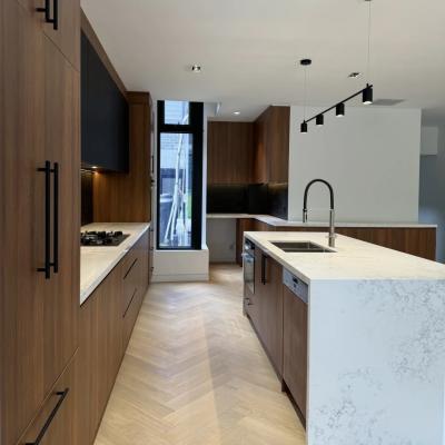 China Luxury Solid Wood Kitchen Cabinet with Sintered Stone Countertop 18mm Island for Builder Projects for sale
