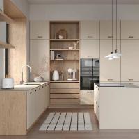 China Luxury Modern Flat Panel Melamine Kitchen Cabinets Set 18mm E1 Grade Custom Sizes for sale