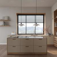 China Luxury Modern Flat Panel Melamine Kitchen Cabinets Set 18mm E1 Grade Custom Sizes for sale