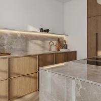 China Luxury Smart Kitchen Cabinets 18mm Melamine Particle Board for Villa Apartment Projects for sale